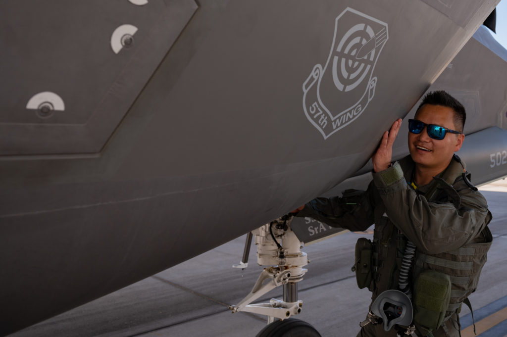 65 AGRS reactivation in-flight over Vegas with F-35A Lightning II ...